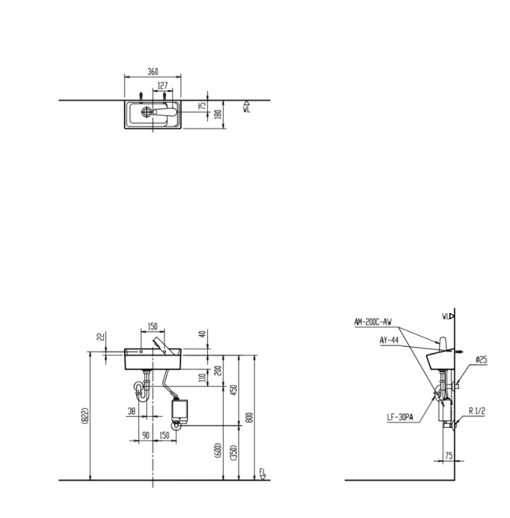 日本INAX 壁掛臉盆(僅能搭配單冷水龍頭)YL-A35HC-36CM(牌價20500元) – 昊鑫衛浴